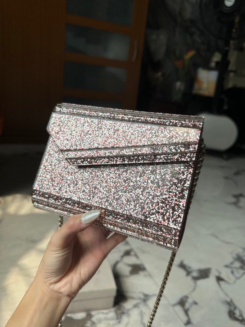 Jimmy Choo Candy Camellia Mix clutch speckled glitter acrylic, Barang ...