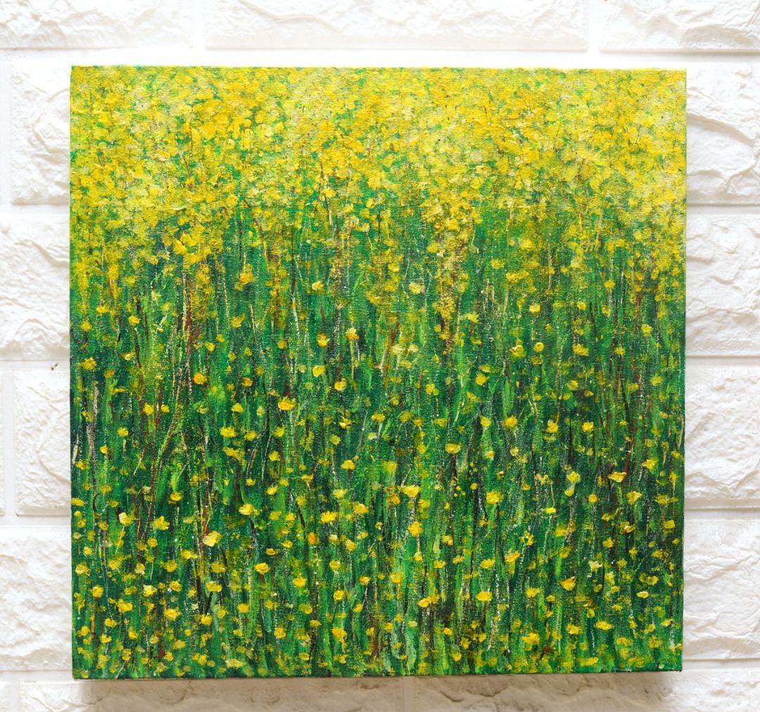 Lukisan Kanvas Acrylic 100% Asli 30x30-Hello Yellow, Desain & Kerajinan Tangan, Karya Seni di ...
