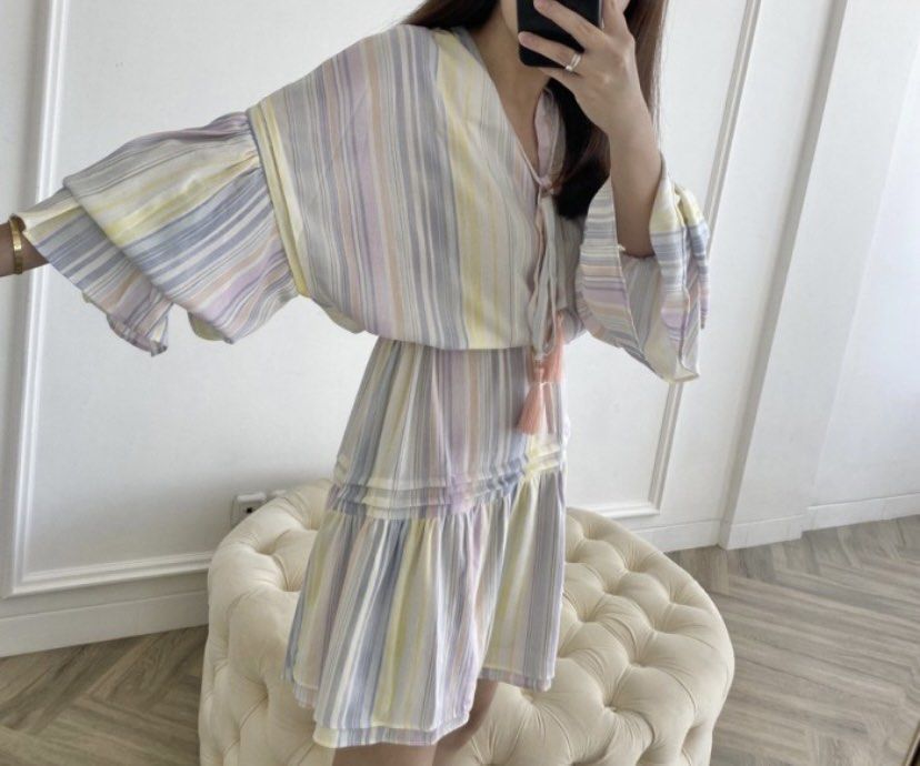 Midi Dress - Pastel Rainbow, Fesyen Wanita, Pakaian Wanita, Gaun & Rok di Carousell