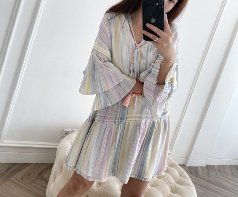 Midi Dress - Pastel Rainbow, Fesyen Wanita, Pakaian Wanita, Gaun & Rok di Carousell