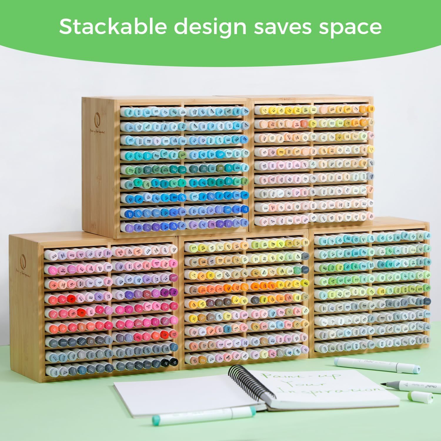 (SG STOCK) Ohuhu Bamboo Marker Organizer, Wooden Desktop Storage Hold ...