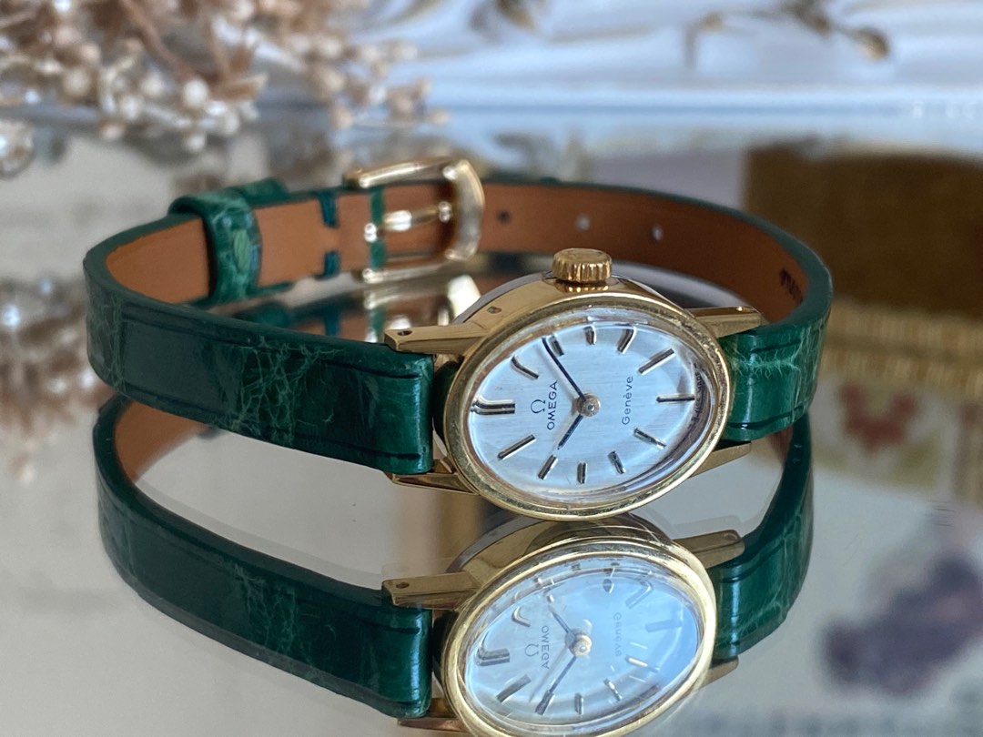 Omega Ladies Vintage Ova Gold Watch Classic Genuine Crocodile Hand ...