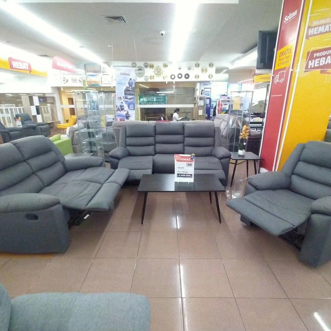 PROMO SOFA SET RECLINER WARNA ABU BISA CICILAN on Carousell