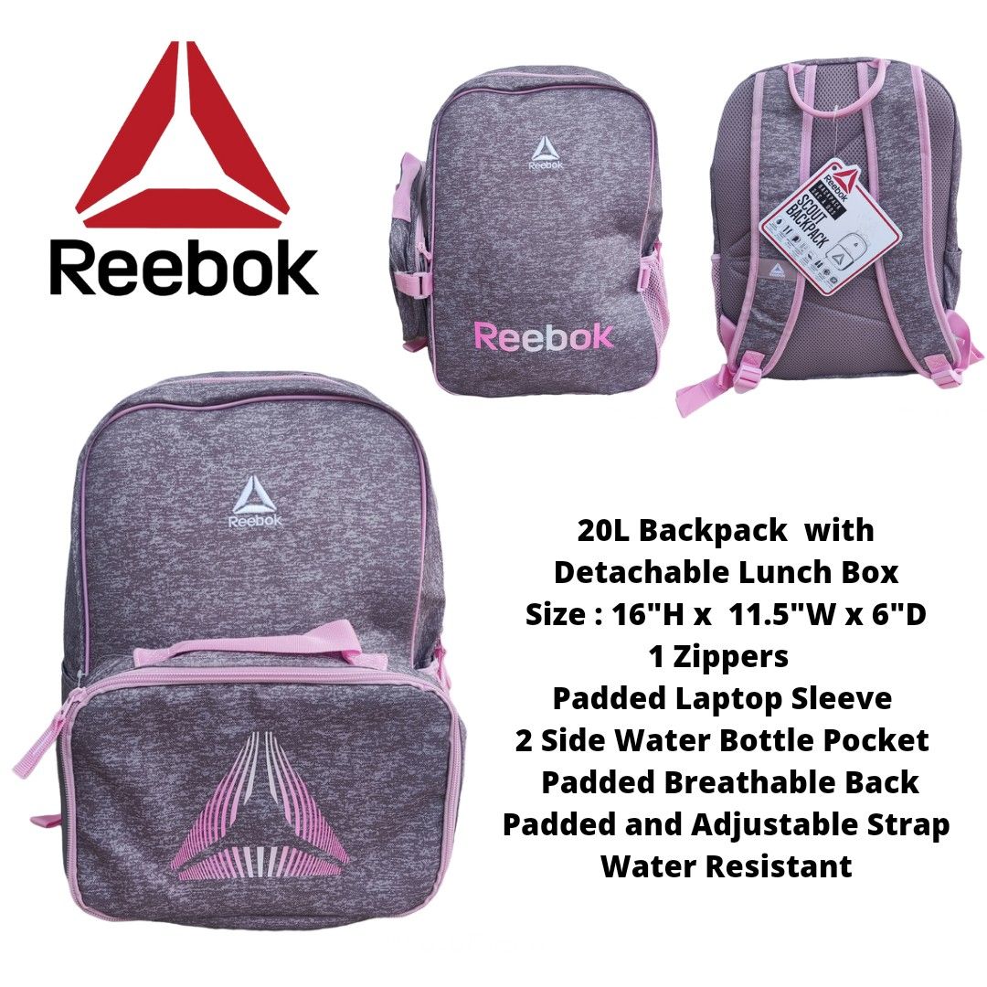 Reebok 20L Backpack with Detachable Lunch box, Women's Fashion, Bags ...