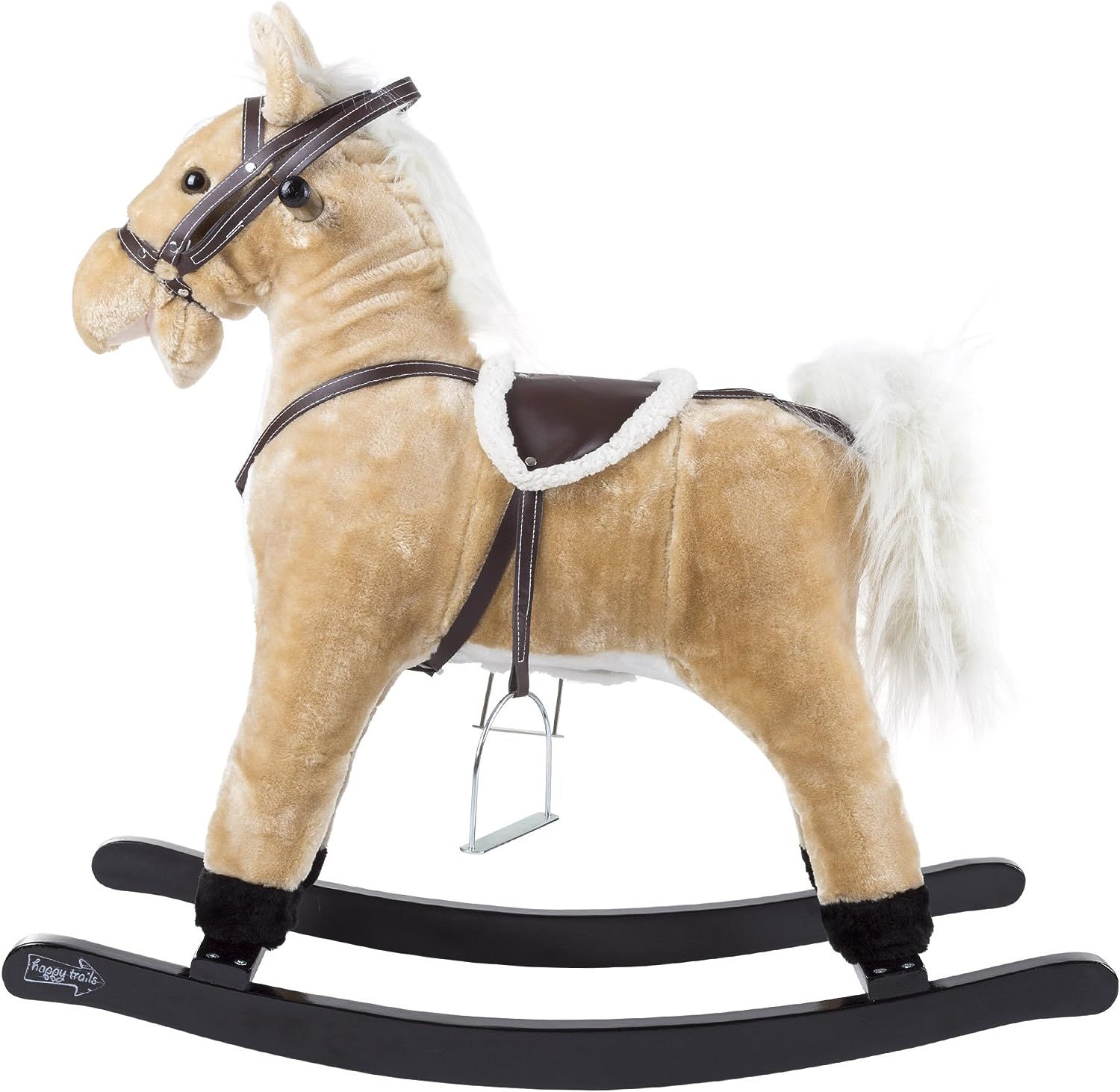 Rocking Horse Plush Animal on Wooden Rockers with Sounds, Stirrups ...