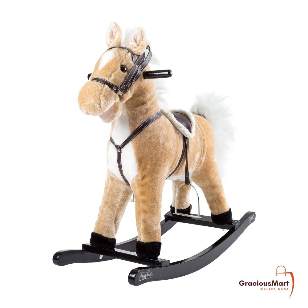 Rocking Horse Plush Animal on Wooden Rockers with Sounds, Stirrups ...
