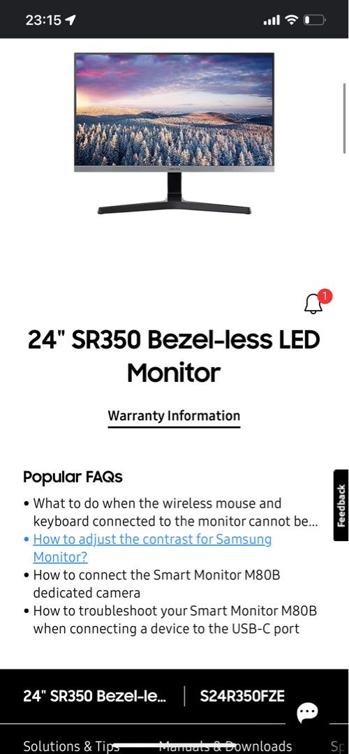 Samsung 24 inch LED computer monitor model S24R350FZE, Computers & Tech ...