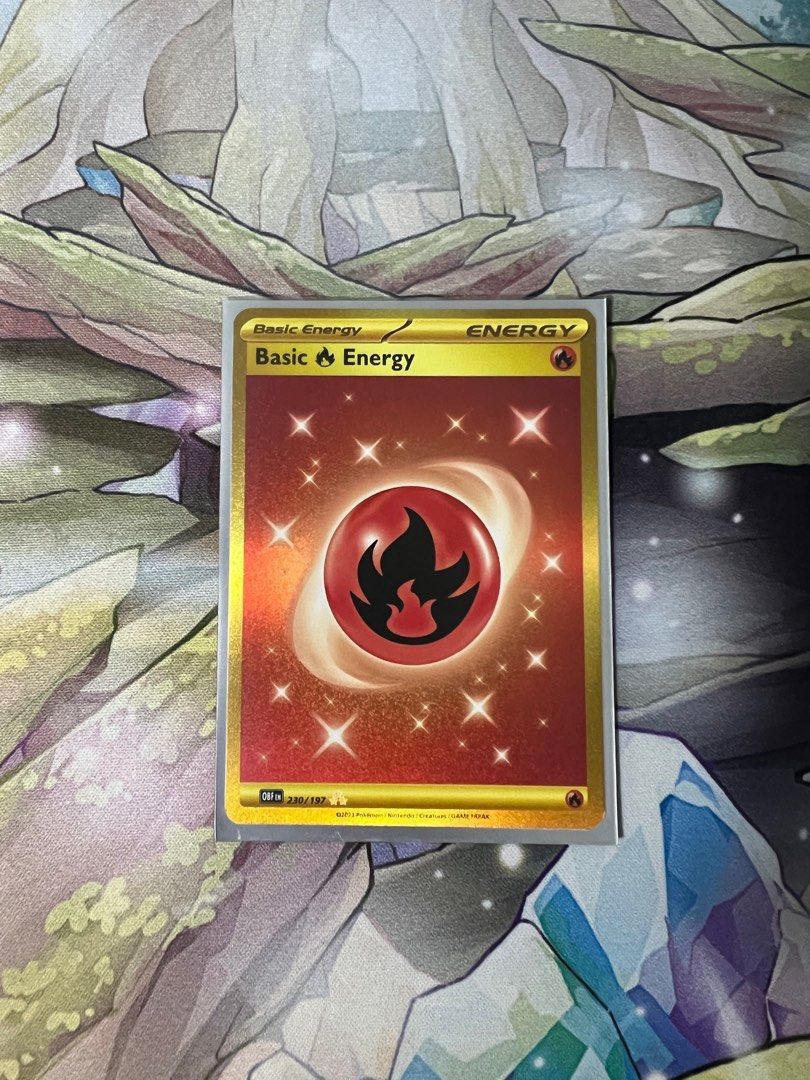 Secret Rare Gold Fire Energy - Pokemon TCG Obsidian Flames, Hobbies ...