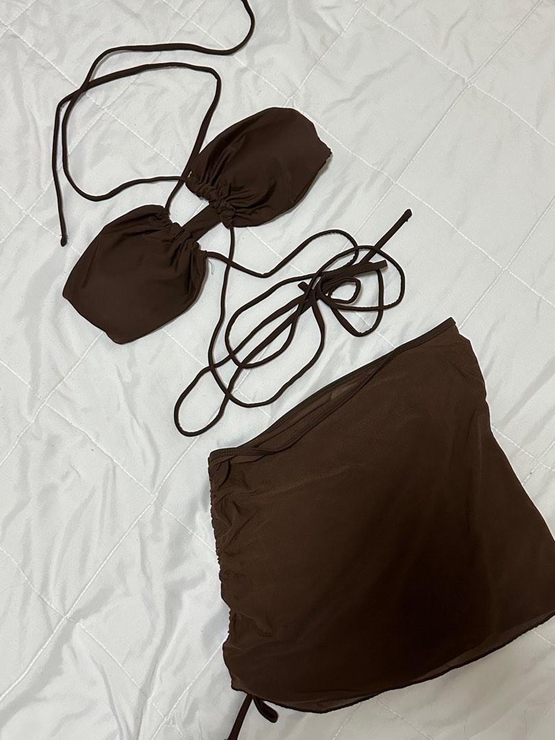Shein Brown Strappy Bikini Top With Skirt No Bikini Bottom On Carousell