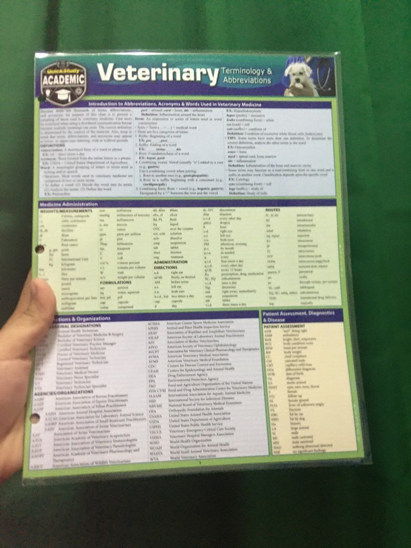 VETERINARY ABBREVIATION AND TERMINOLOGY, Hobbies & Toys, Stationary ...