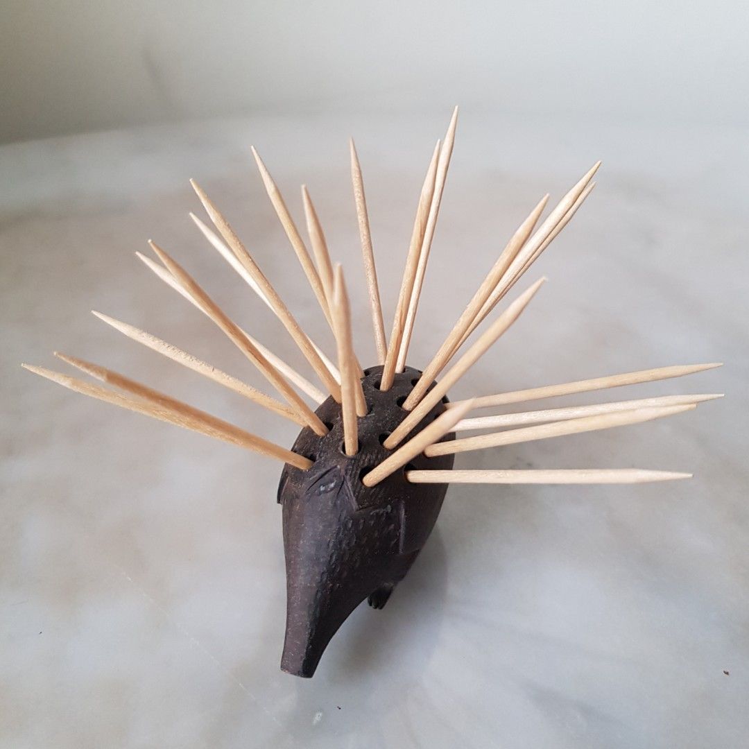 Wooden Hedgehog Toothpick Holder, Furniture & Home Living, Home Decor ...