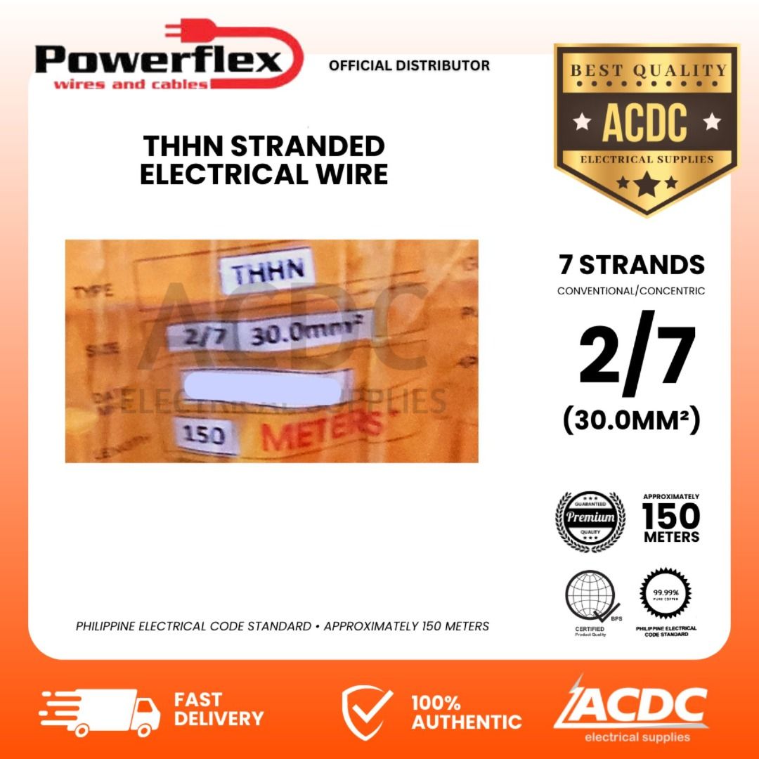 2/7 (30.0mm2) 150 Meters THHN Powerflex Stranded Wire #2 Stranded ...