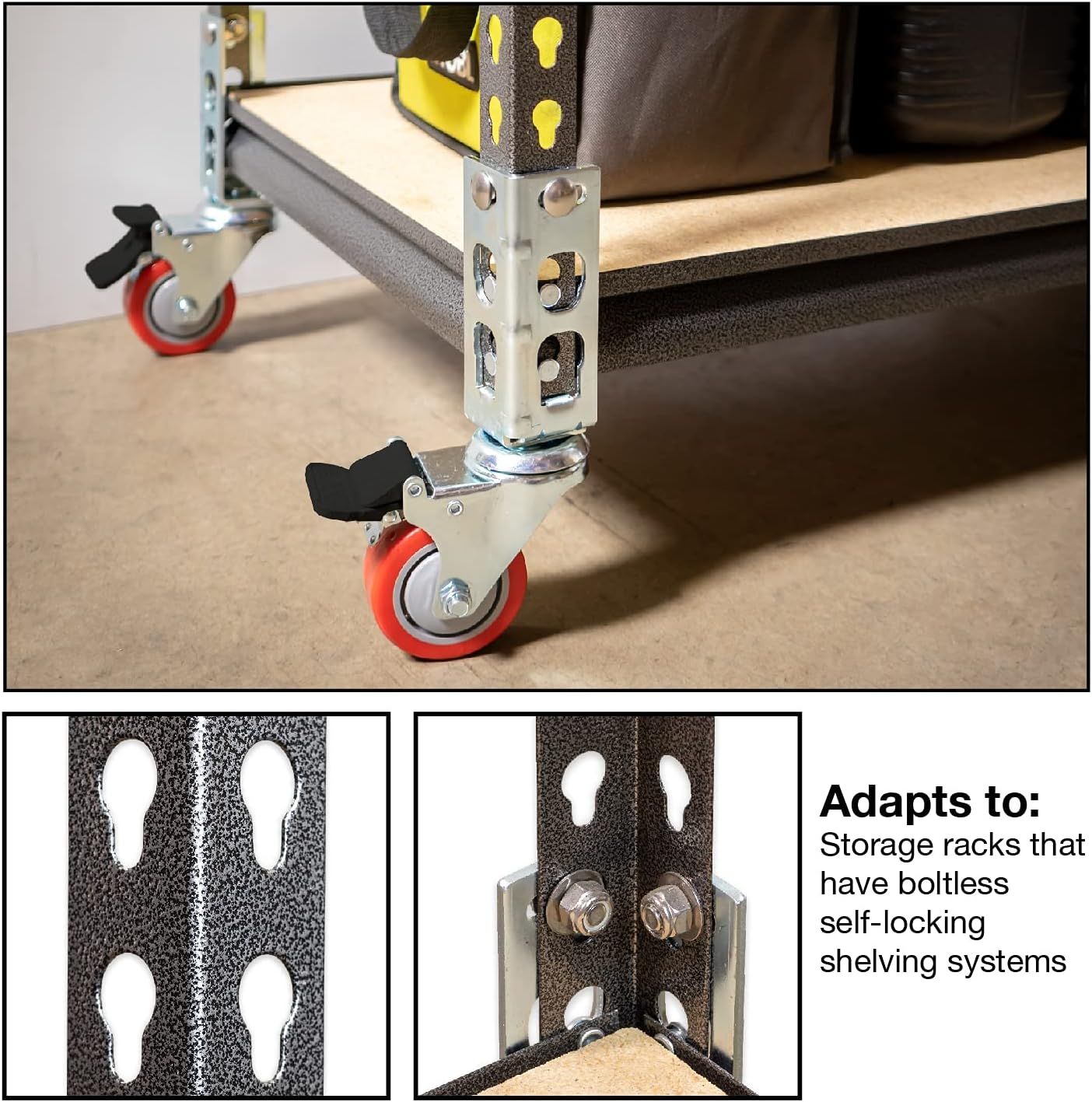 4pc - Storage Rack Caster Wheels (Adapts to Boltless Self Locking ...