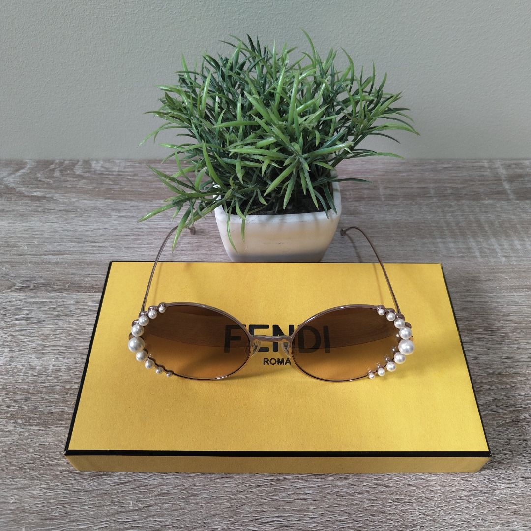 Authentic FENDI Ribbons and Pearls Sunglasses, Rose Gold Frame with ...
