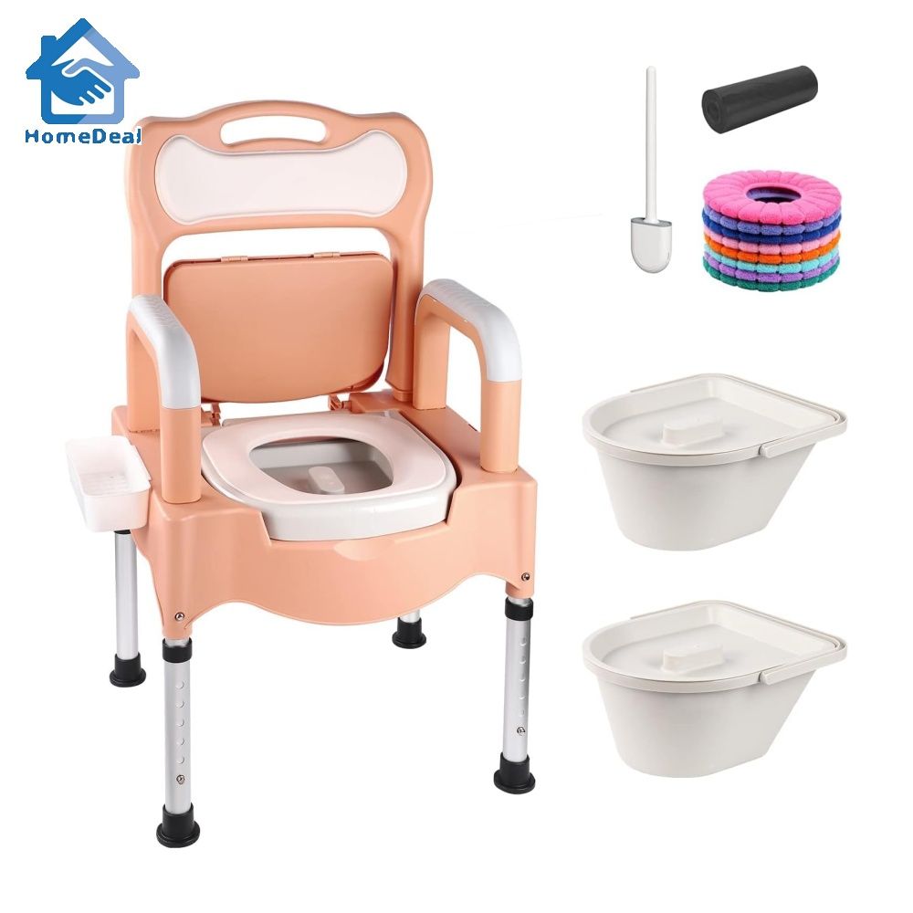 Bedside Commode Toilet Chair Seat with Handles for Elderly, Adjustable ...
