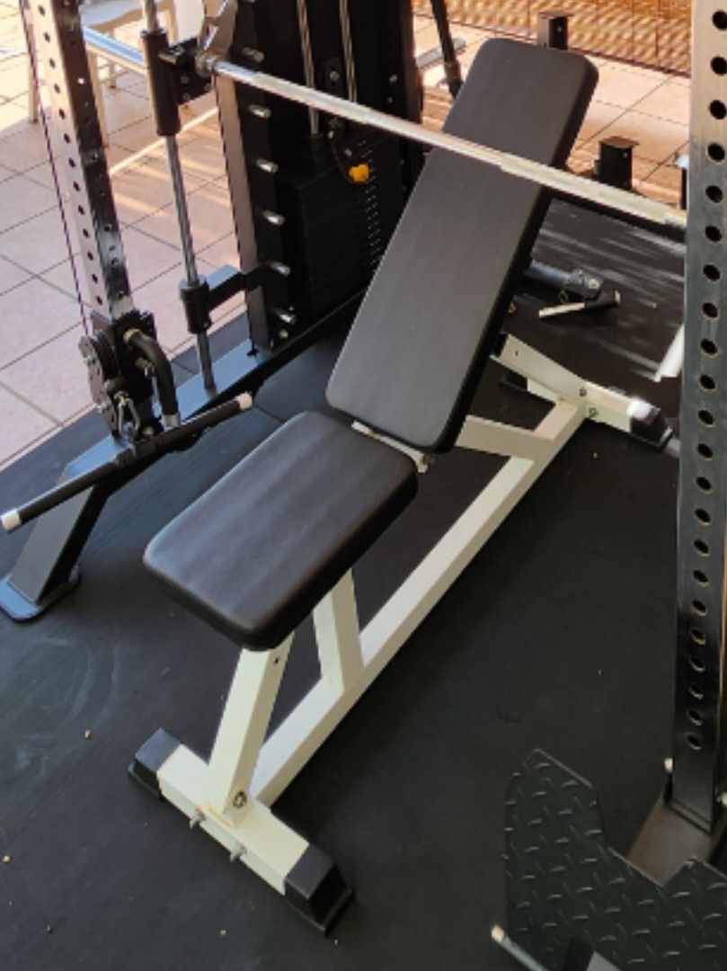 Bench press weights rack + bench (with new barbell), Sports Equipment ...