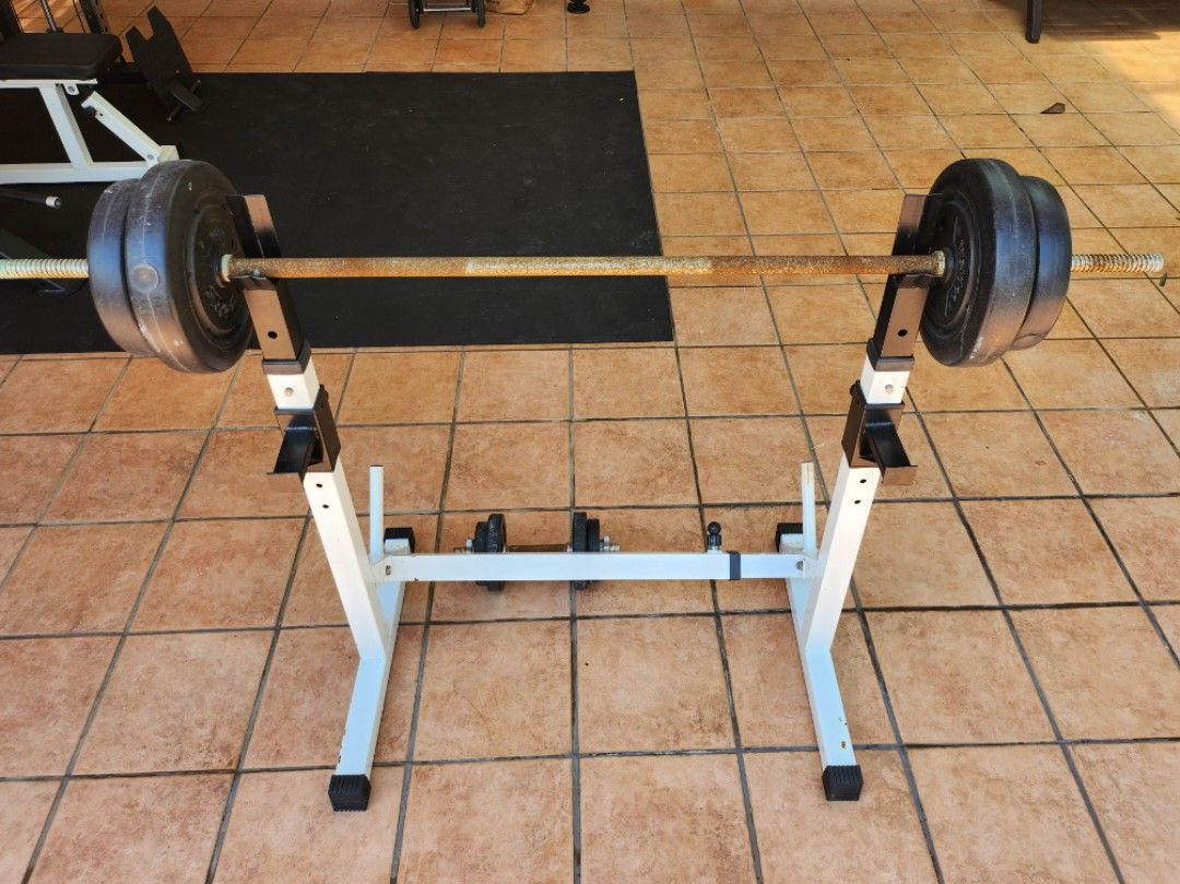 Bench press weights rack + bench (with new barbell), Sports Equipment ...