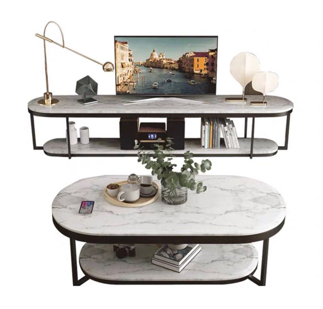 BEXEN Modern Marble Oval TV Console, Furniture & Home Living, Furniture ...