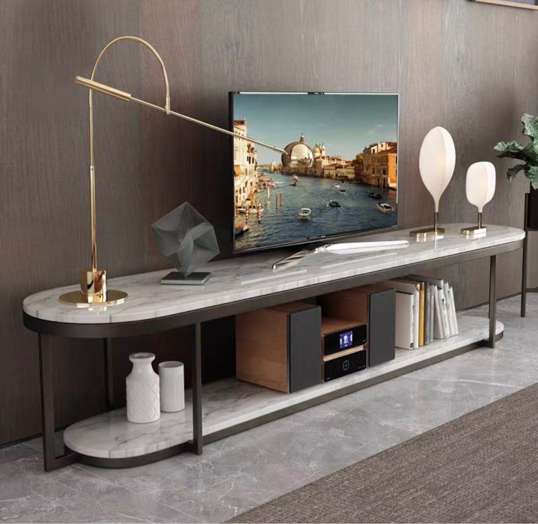 BEXEN Modern Marble Oval TV Console, Furniture & Home Living, Furniture ...