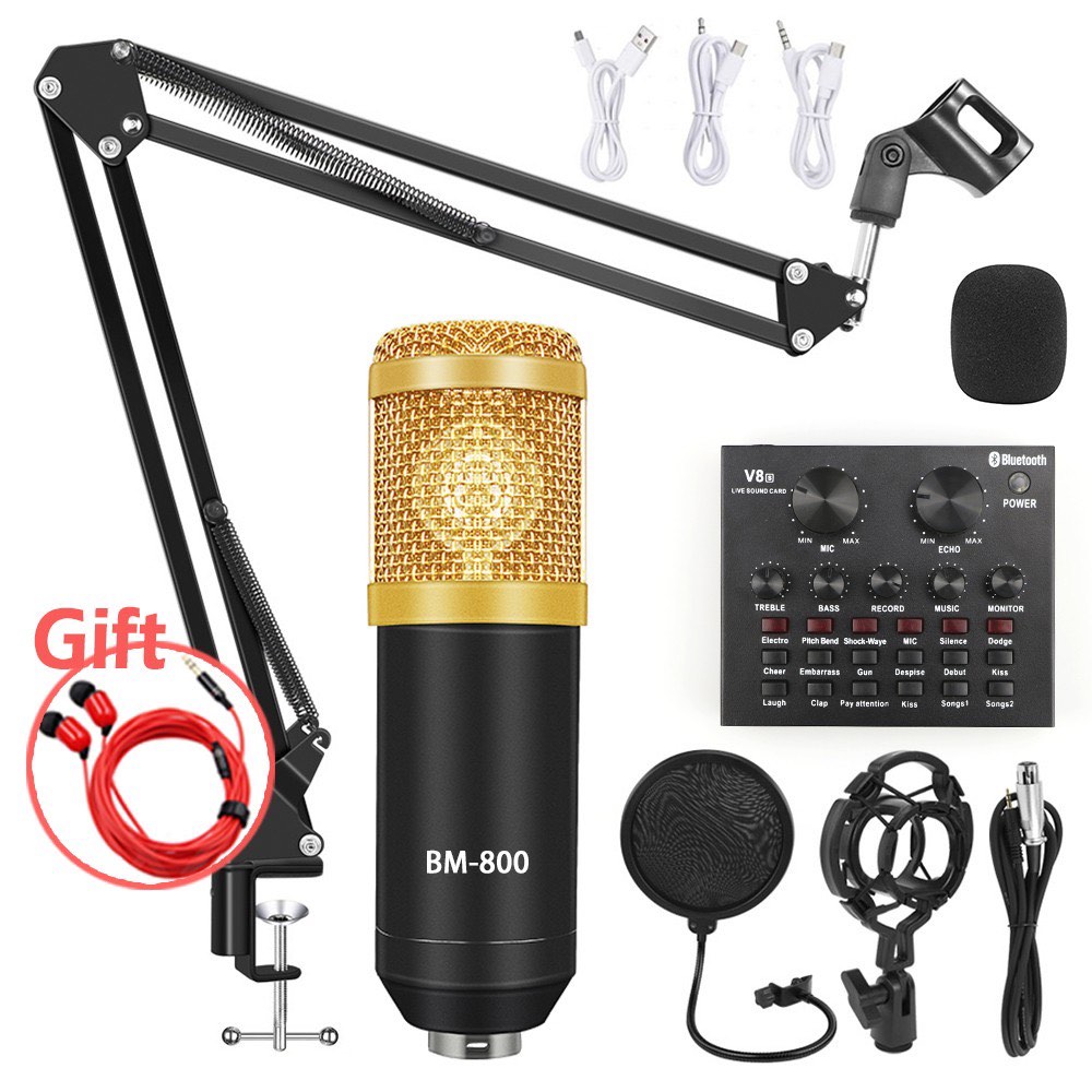 BM 800 Mic with Free Earphones Microphone Condenser V8 Sound Card ...
