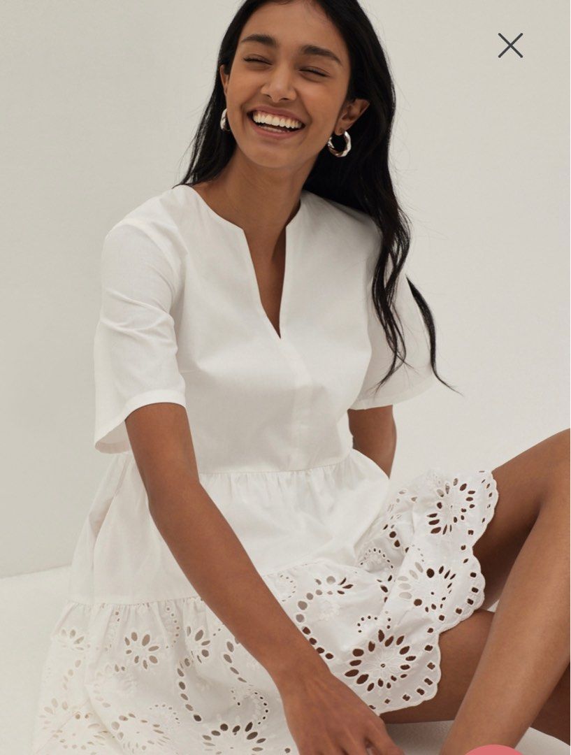 [BNIB] LB Fedora Notch Neck Broderie Dress, Women's Fashion, Dresses ...