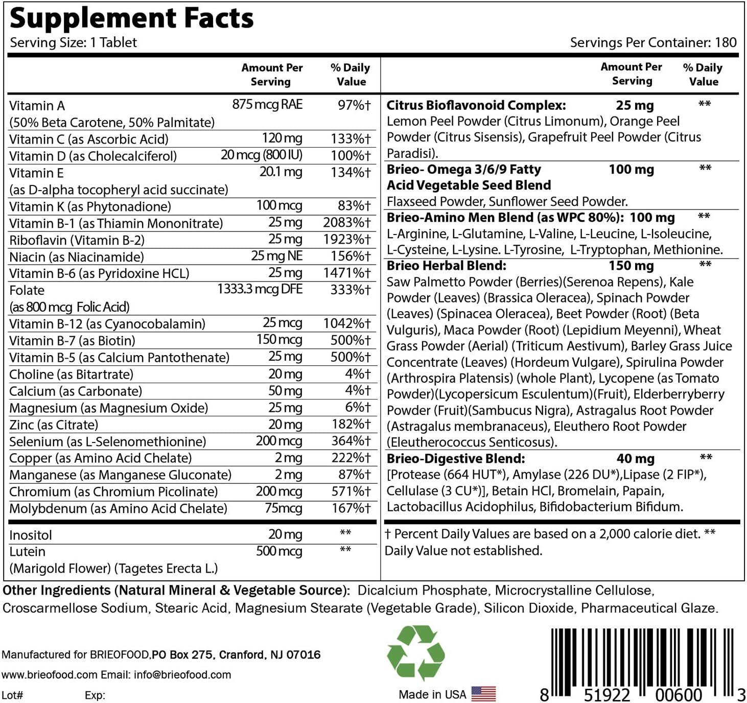 Briofood BRIOFOOD Day-to-Day Men's Multi 180 Tablets - Food Based ...