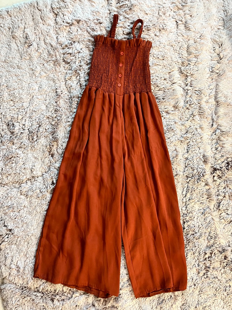 Burnt Orange Wide Leg Jumpsuit, Women's Fashion, Dresses & Sets ...