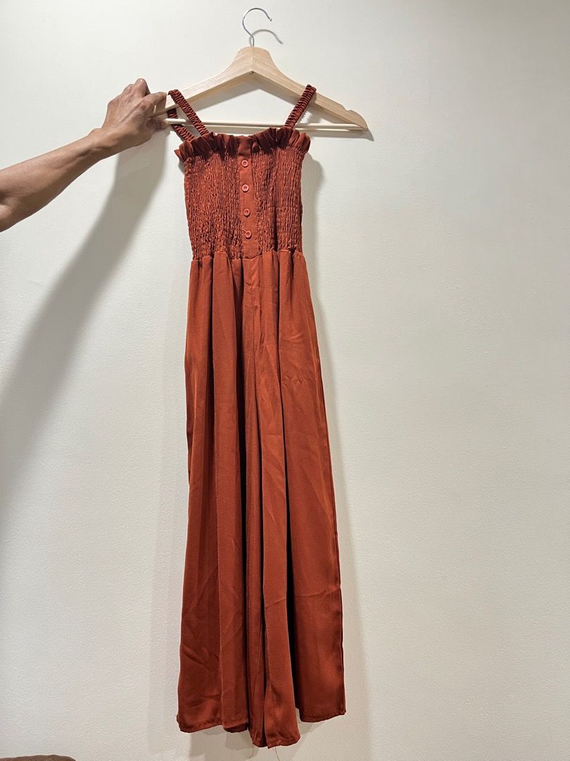 Burnt Orange Wide Leg Jumpsuit, Women's Fashion, Dresses & Sets ...