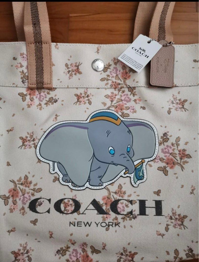 Disney X Coach Tote With Rose Bouquet Print And Dumbo, Luxury, Bags ...