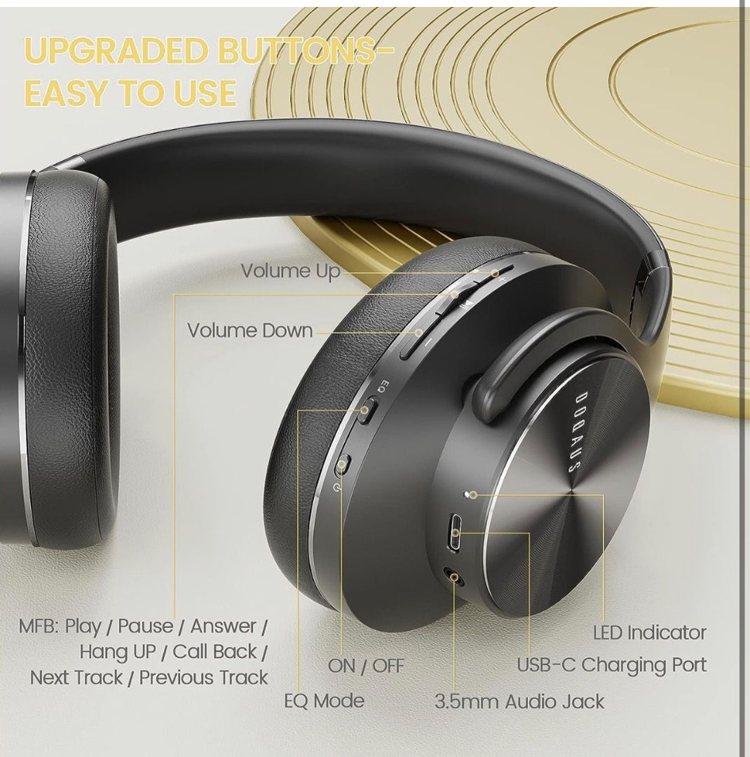 DOQAUS Bluetooth Headphones Over Ear, 52 Hours Playtime Wireless ...