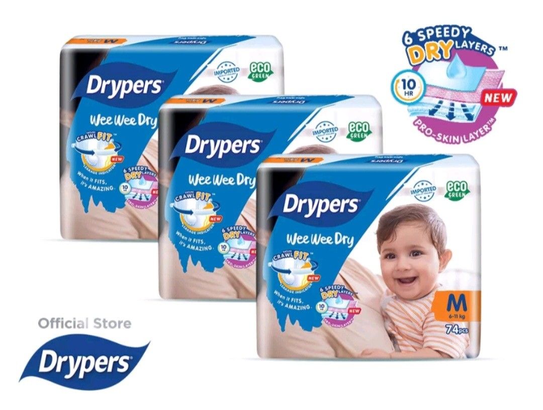 Drypers Wee Wee Dry M, Babies & Kids, Bathing & Changing, Diapers ...