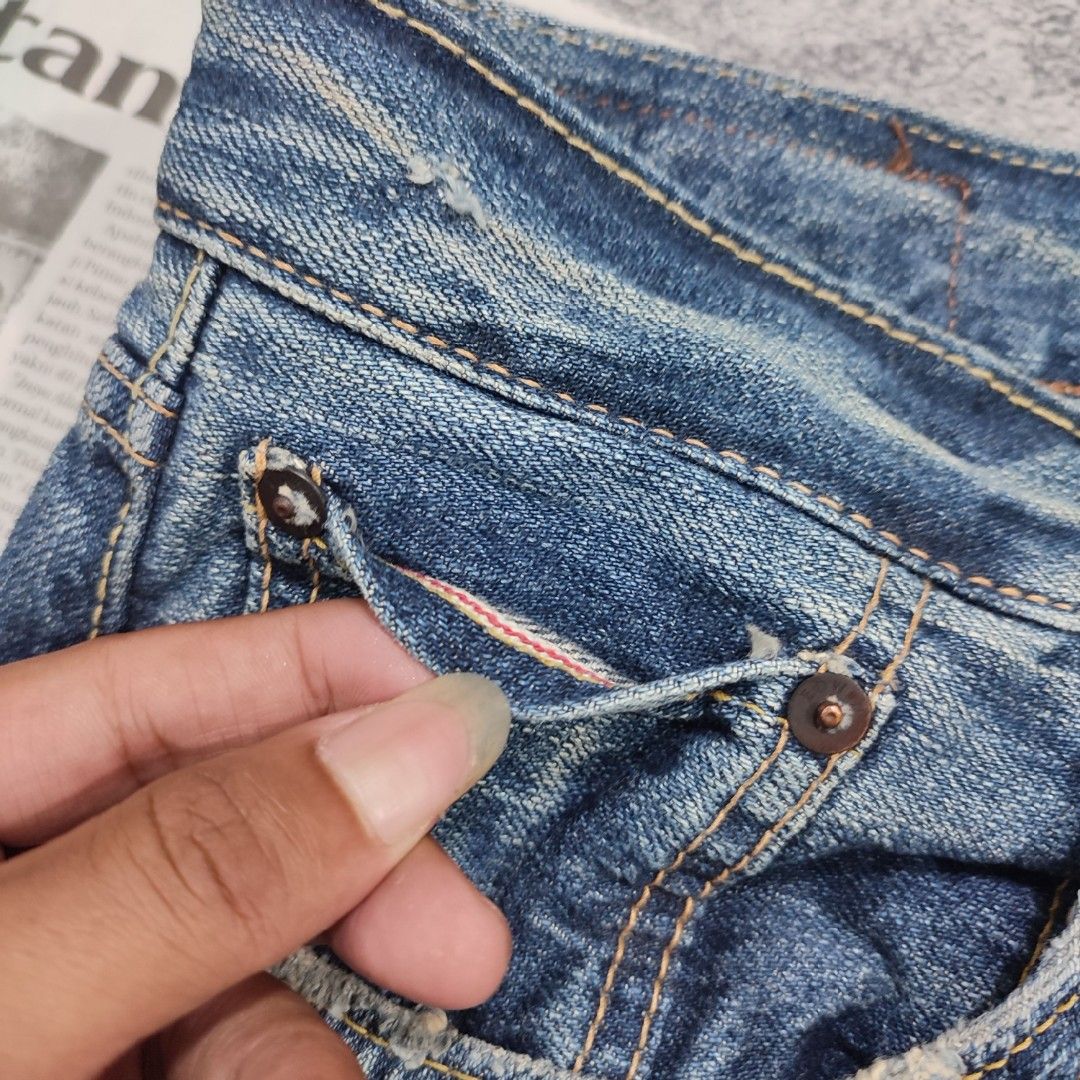 Edwin 505 Selvedge Red Line Jeans Ripped, Fesyen Pria, Pakaian ...