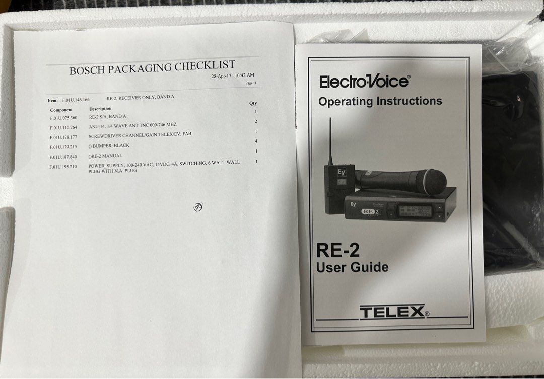 Electro Voice RE2 UHF wireless Microphone system, Audio, Other Audio ...