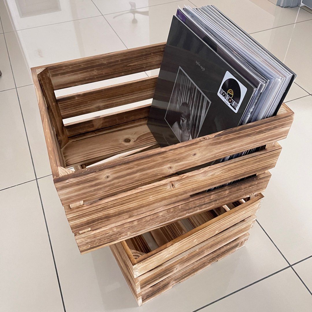 Custom Made Fix and Solid Wood Vinyl LP record storage box, Hobbies ...