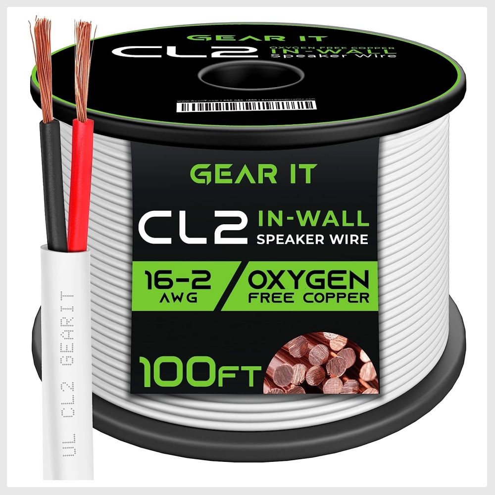 GearIT 16 AWG CL2 OFC In Wall Speaker Wire, Pro Series 16 AWG Gauge (100 Feet / 30.48 Meters ...