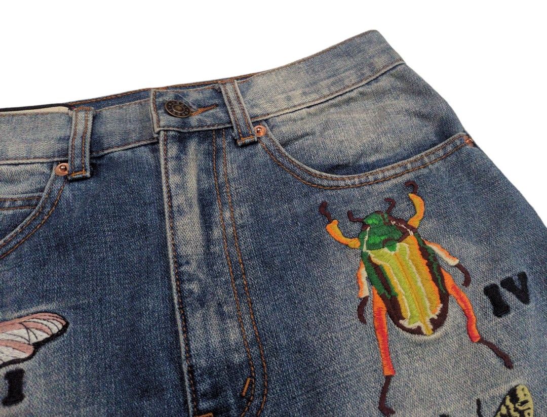 GUCCI EMBROIDERED INSECTS DENIM MINI-SKIRT on Carousell
