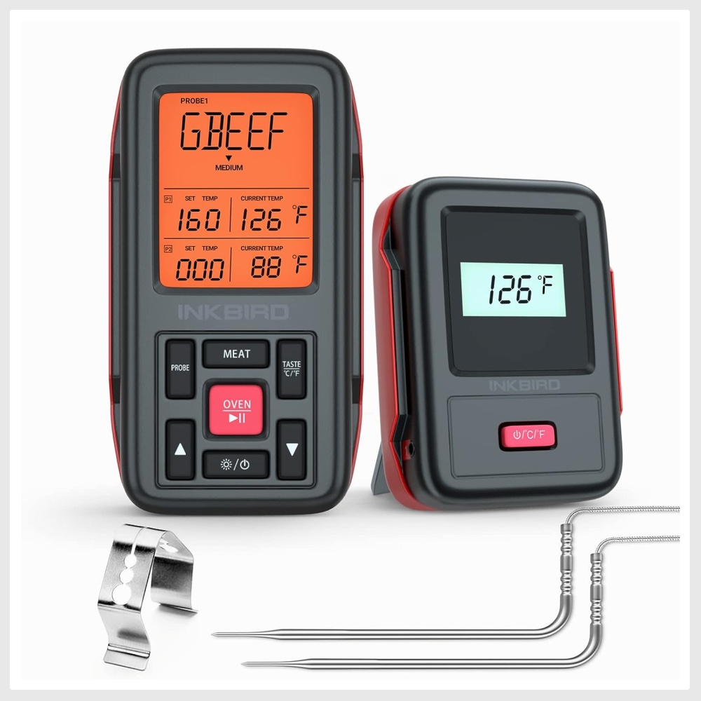 Inkbird IRF-2SA 500ft Wireless Remote Grill Thermometer, Digital Cooking Meat Thermometer with ...