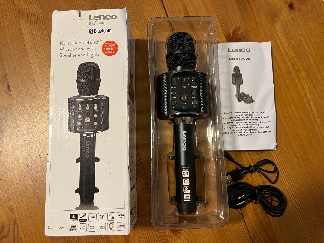 Karaoke Bluetooth Microphone with Speaker and Lights (Lenco Model BMC ...