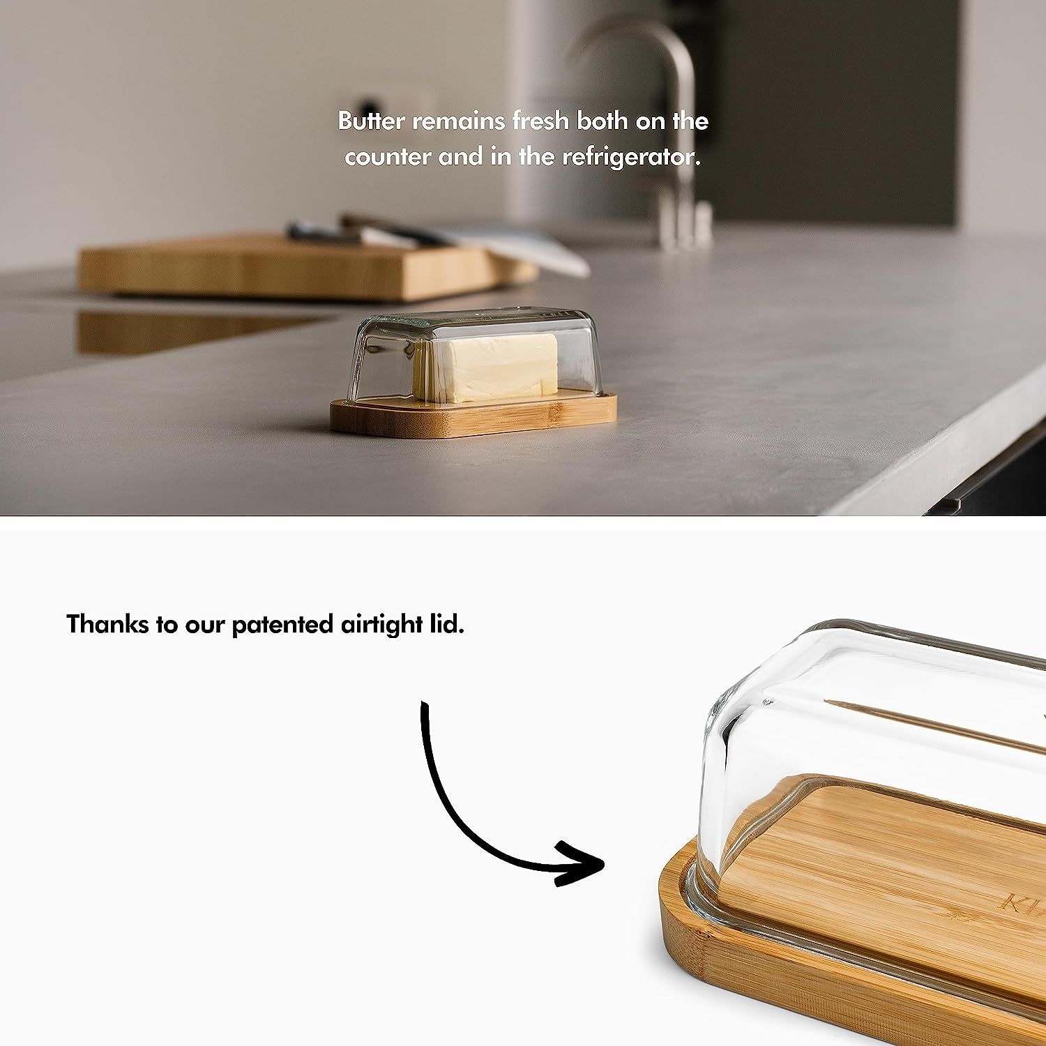 KIVY Glass butter dish with lid for countertop and refrigerator door ...