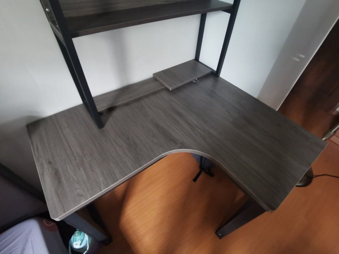 L shape Computer Table with bookshelf, Furniture & Home Living ...