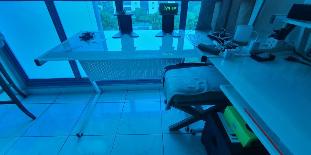 L Shape Glass Top Work Desk, Furniture & Home Living, Furniture, Tables ...