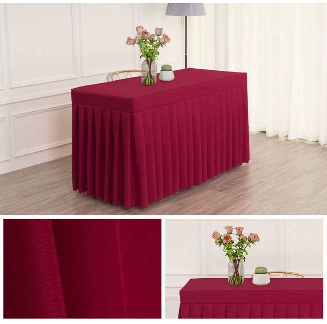 Maroon Red Table Cloth Skirting, Furniture & Home Living, Bathroom ...