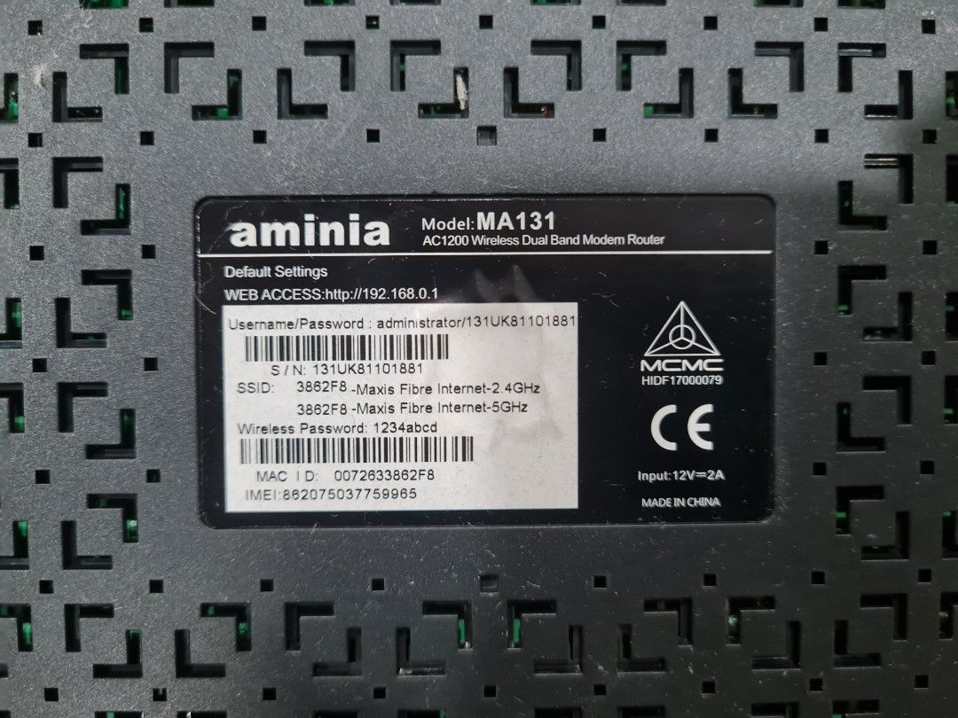 MAXIS TM Router Modem WiFi AMINIA MA 131 AC1200 HUAWEI HG850a ...