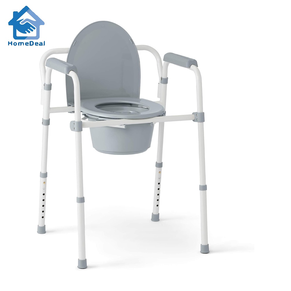 Medline 3-in-1 Steel Folding Bedside Commode, Commode Chair for Toilet ...