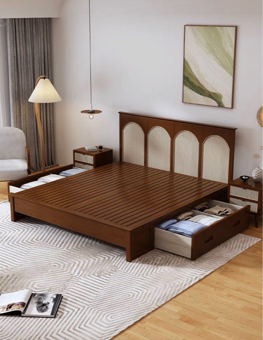 MENADE Rustic Bedframe With Storage, Furniture & Home Living, Furniture ...