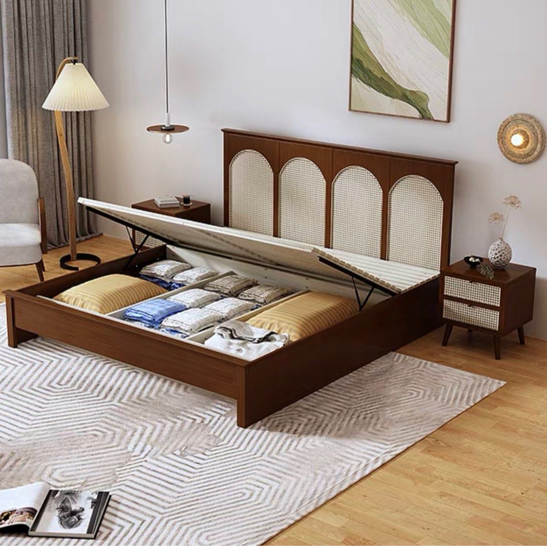 MENADE Rustic Bedframe With Storage, Furniture & Home Living, Furniture ...