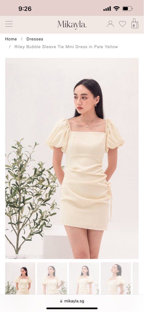 Mikayla Riley Bubble Sleeve Tie Mini Dress in Pale Yellow, Women's ...