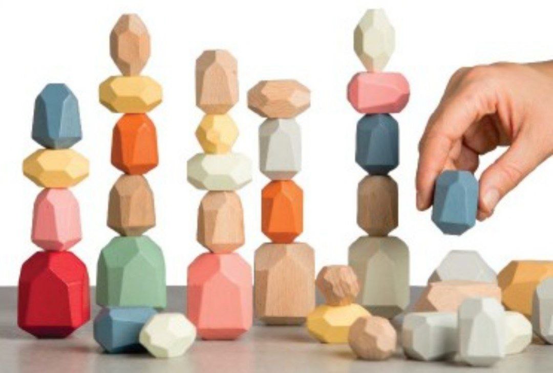 Mixed colour Wooden balancing stacking educational blocks - stacking ...