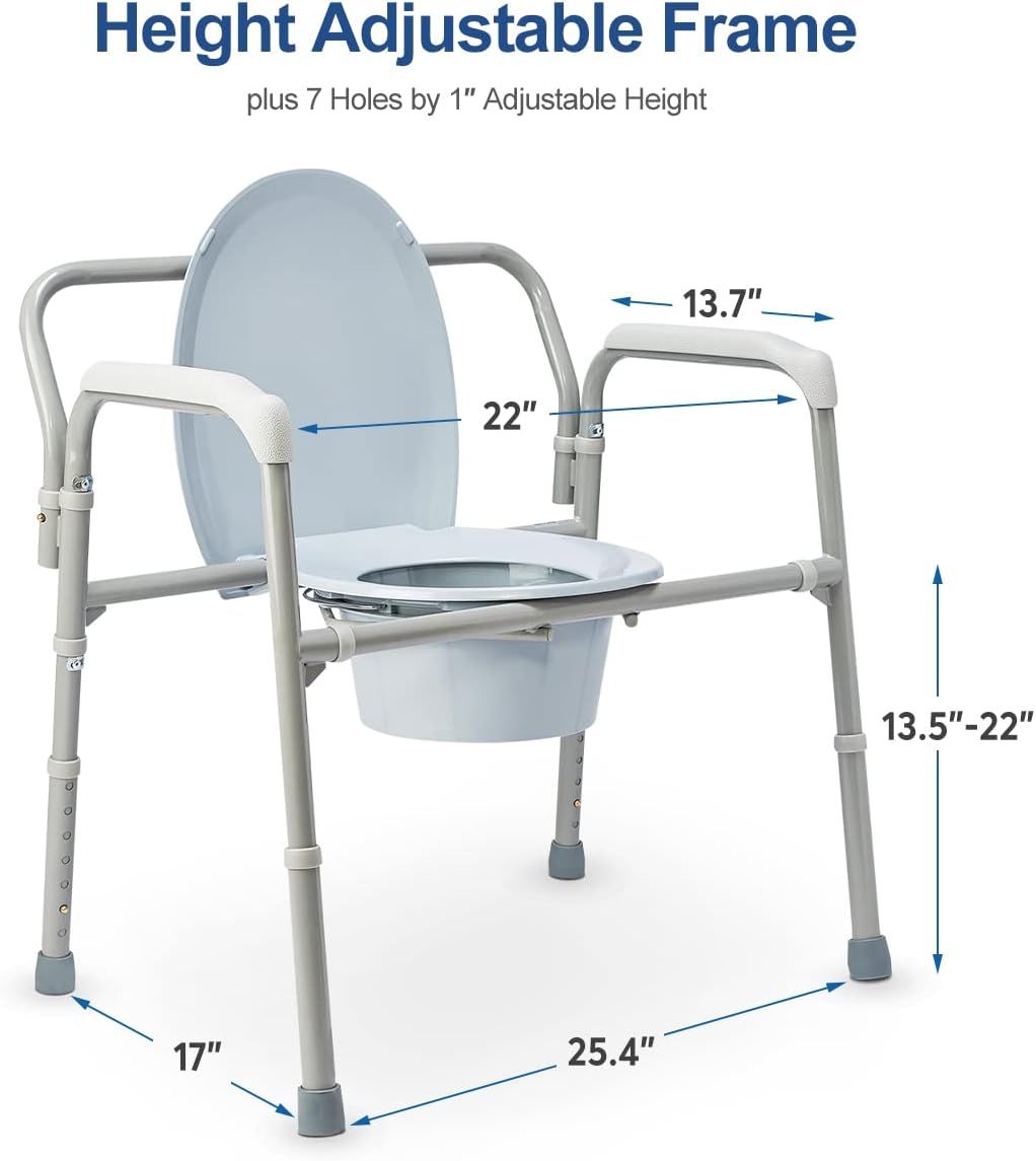 OasisSpace Bariatric Bedside Commode 650lb - Folding 3 in 1 Toilet Seat ...