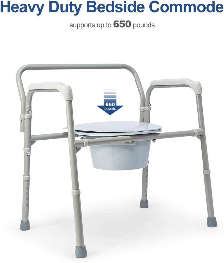 OasisSpace Bariatric Bedside Commode 650lb - Folding 3 in 1 Toilet Seat ...